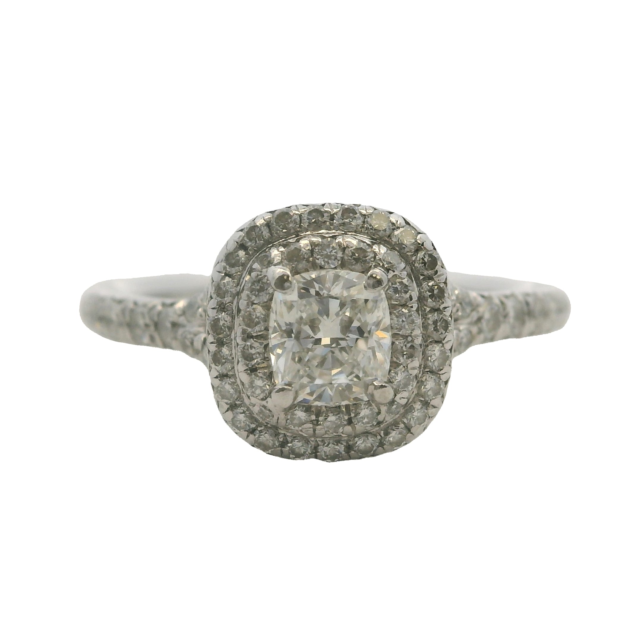 Tiffany & Co Solid Platinum Soleste 0.41ct Cushion-Cut Diamond Halo En – GEM Pawnbrokers