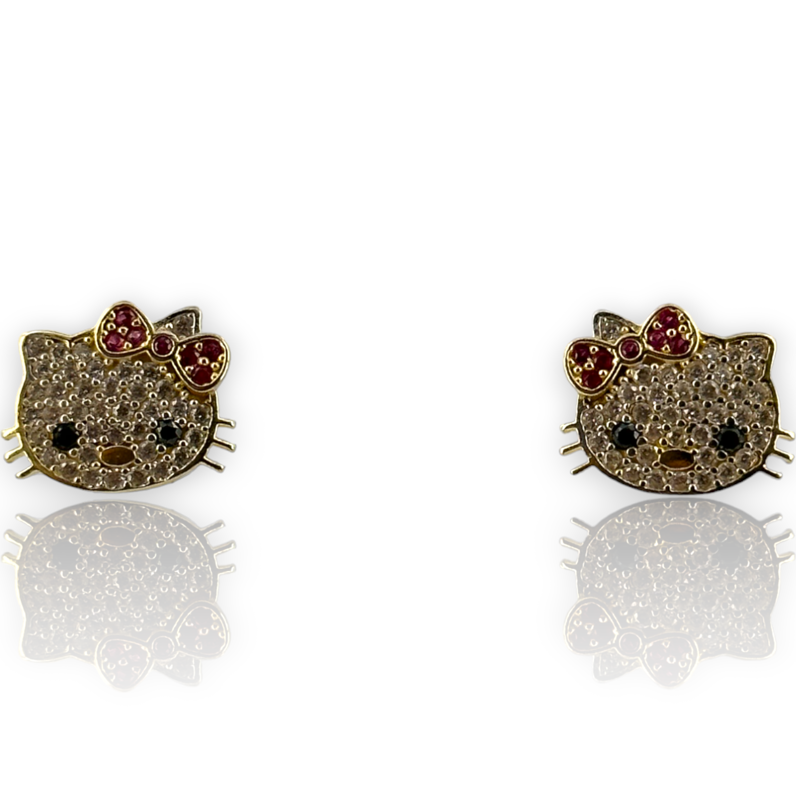 Hello Kitty Cubic Zirconia 14KT 585 Yellow Gold Stud Earrings – GEM ...