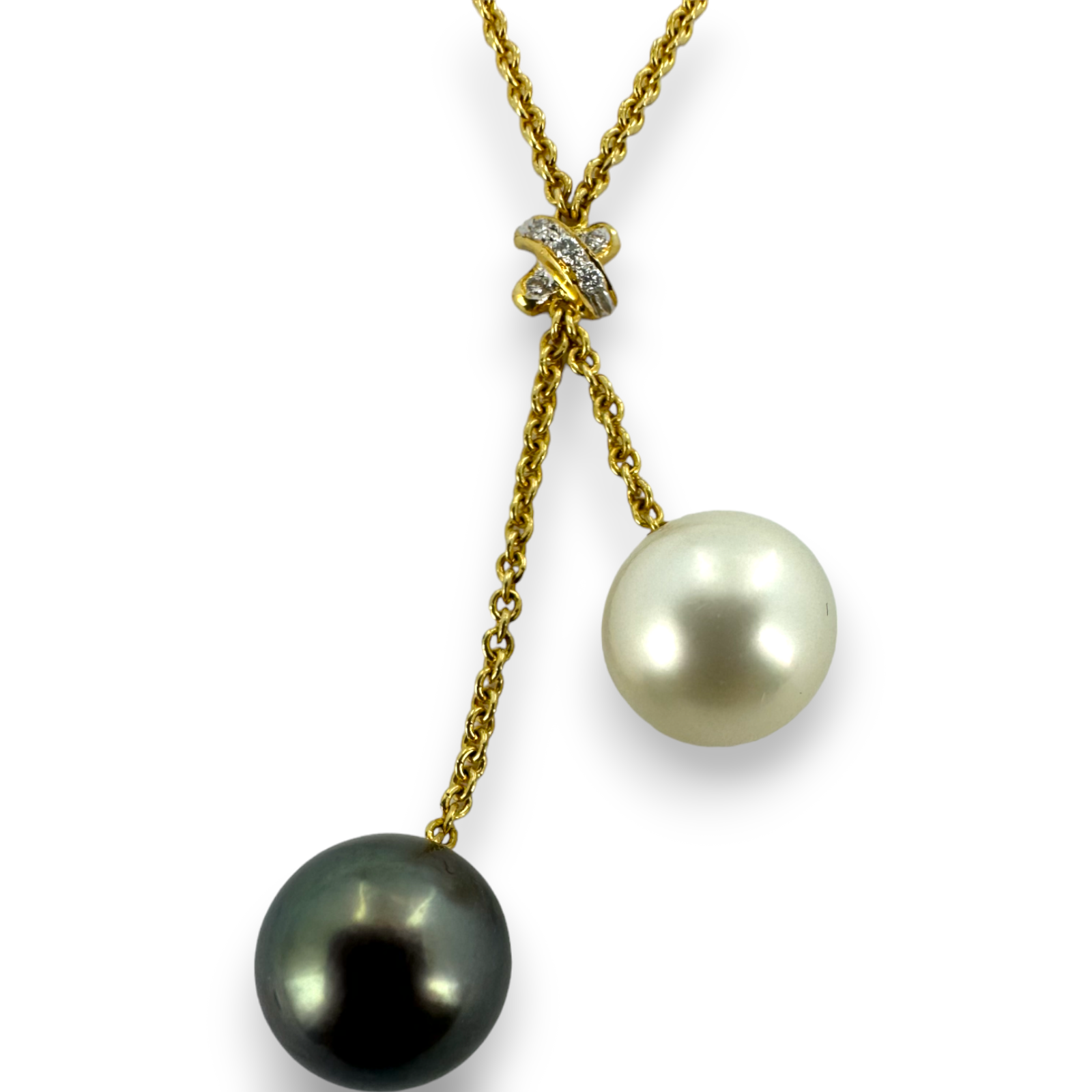 Diamond Tahitian and South Sea Pearl Lariat Necklace 18KT 750 Yellow G ...
