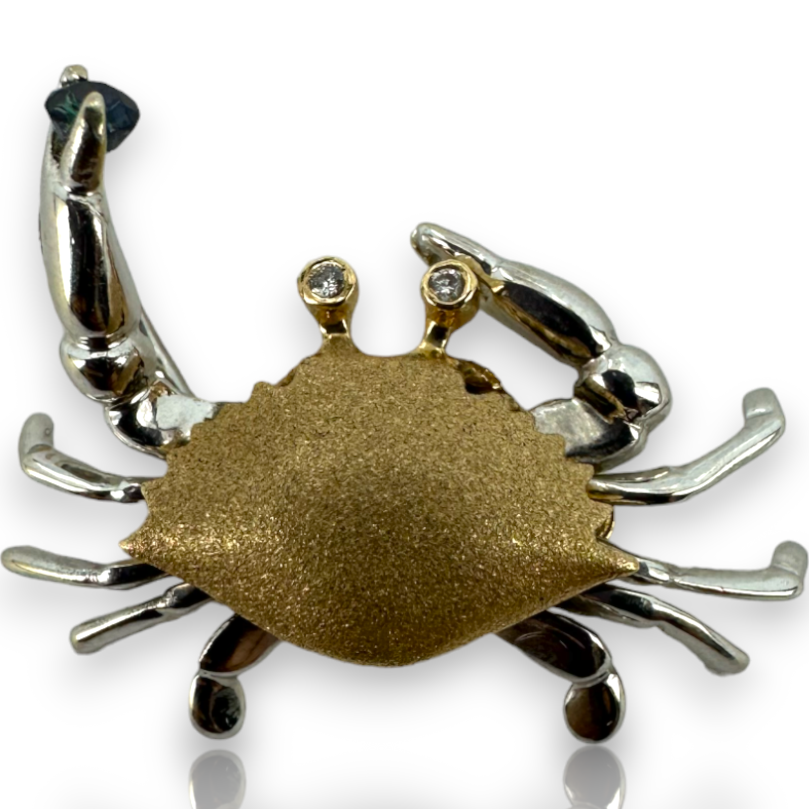 Denny Wong Diamond Sapphire Crab Pendant Sea Life 14KT 585 Two Tone Ch ...