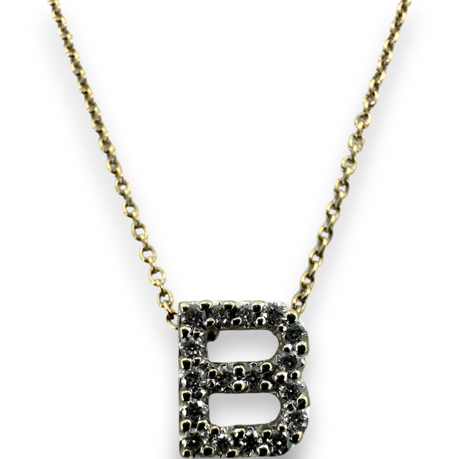 Roberto Coin Diamond "B" Initial Pendant Chain Necklace 18KT 750 White ...