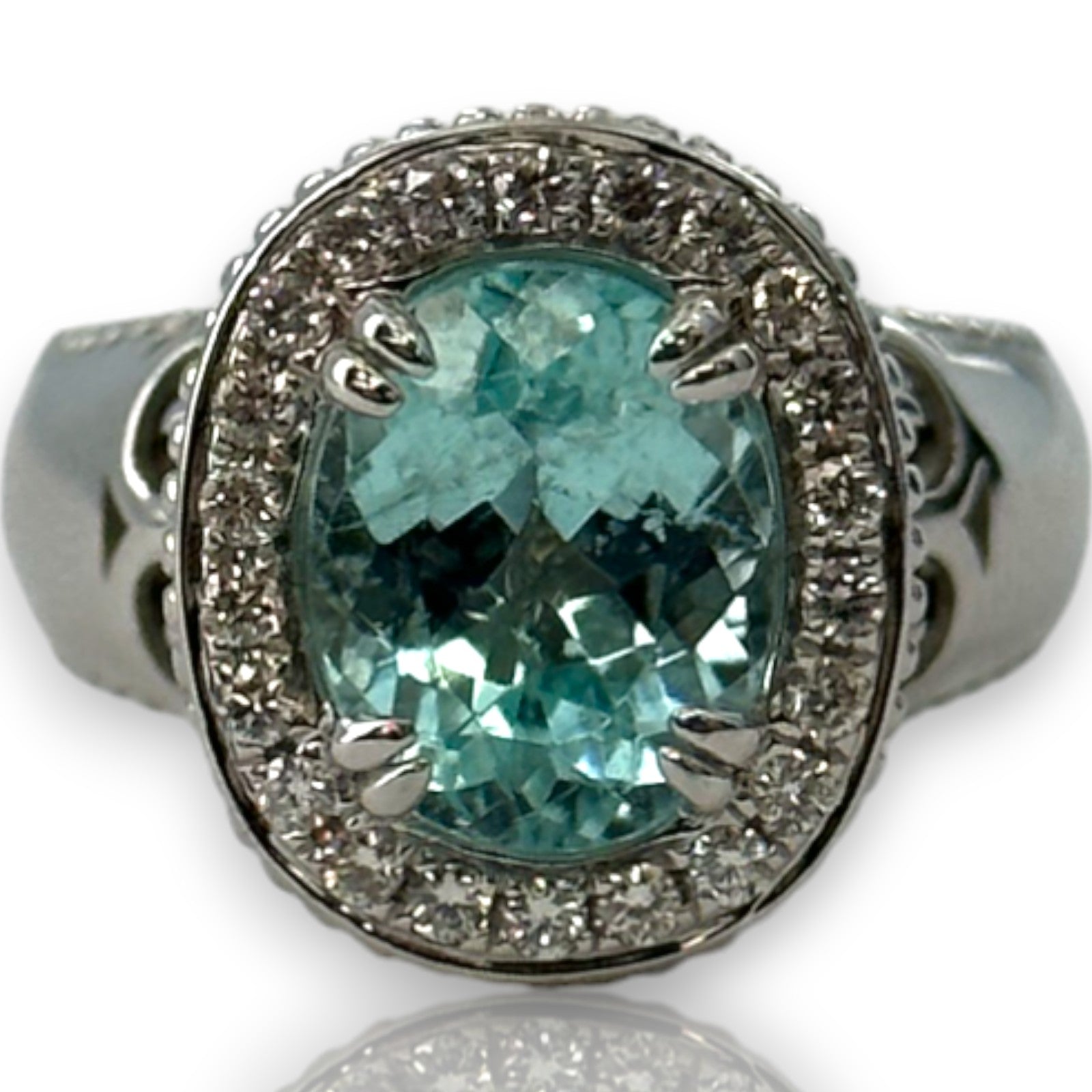 SNJ Jewelers Solid 14kt White Gold Rhodium Plated Light Blue Topaz Ope ...