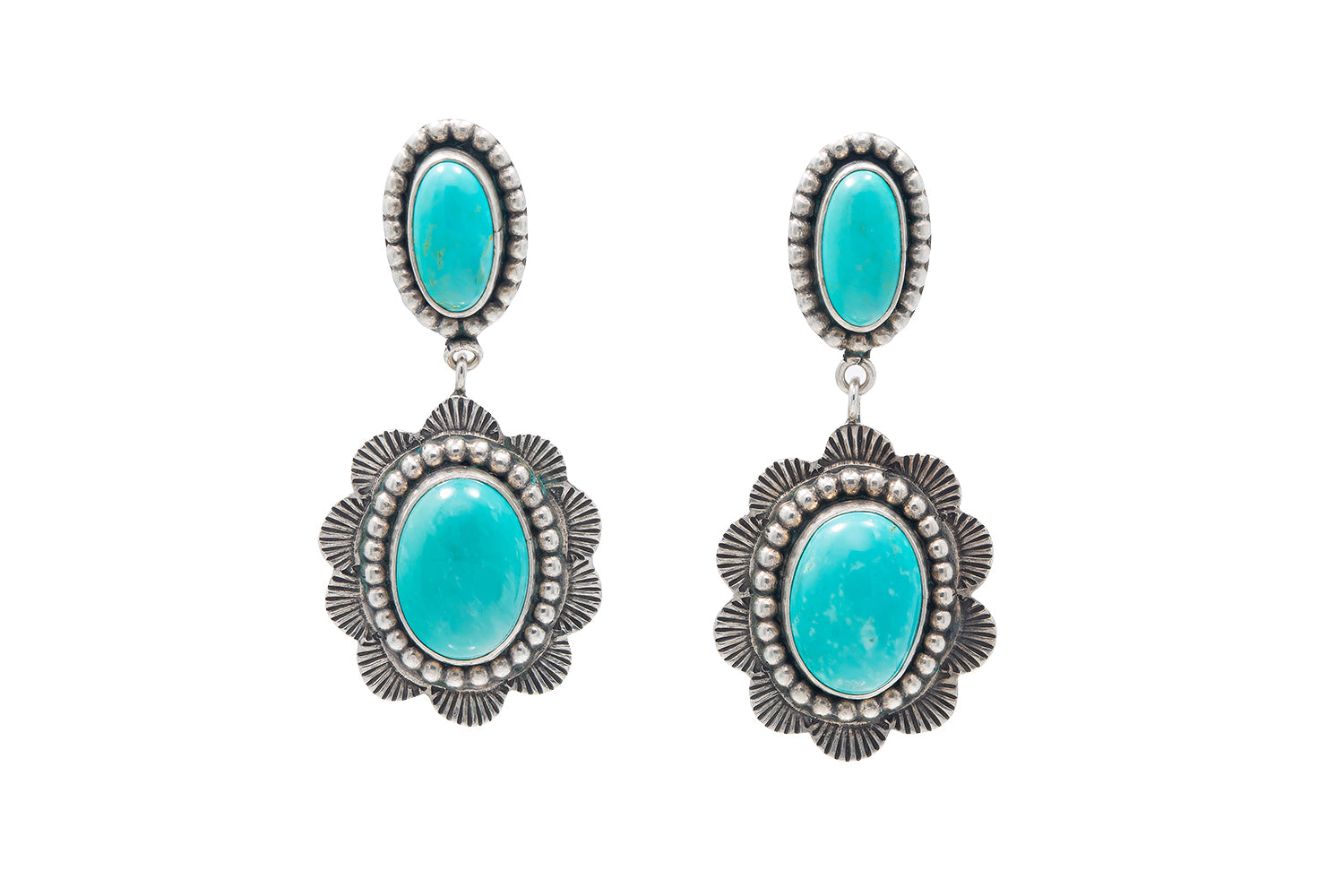Ruth Ann Begay Sterling Silver and Turquoise Dangle Drop Stud Earrings ...