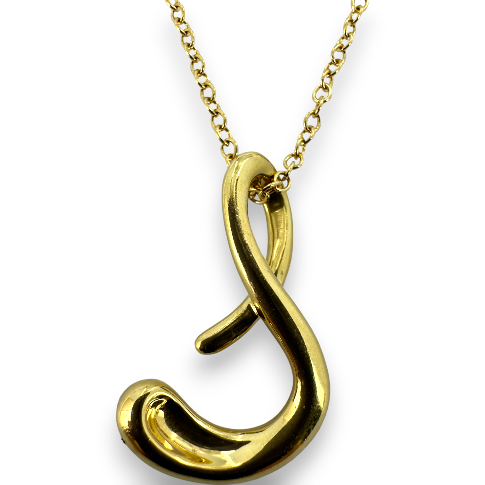 Tiffany & Co. Peretti 18KT 750 Yellow Gold Initial S Pendant Necklace ...