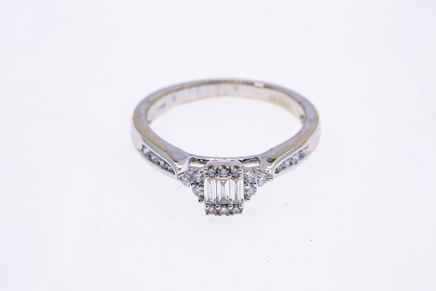 Gem Art Baguette Diamond Engagement Ring 14K 585 White Gold Band Size ...